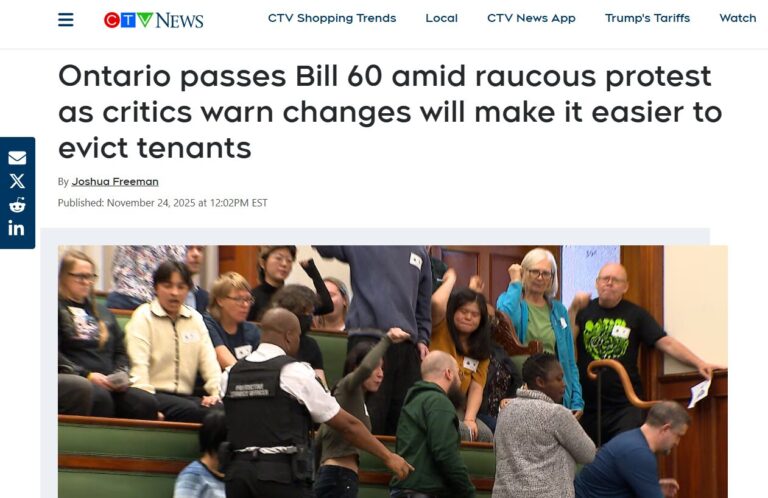 Tenants Disrupt Legislature as PCs Force Through Bill 60
